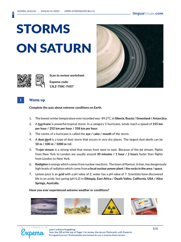 Storms On Saturn - Worksheet | PDF | Planets | Saturn