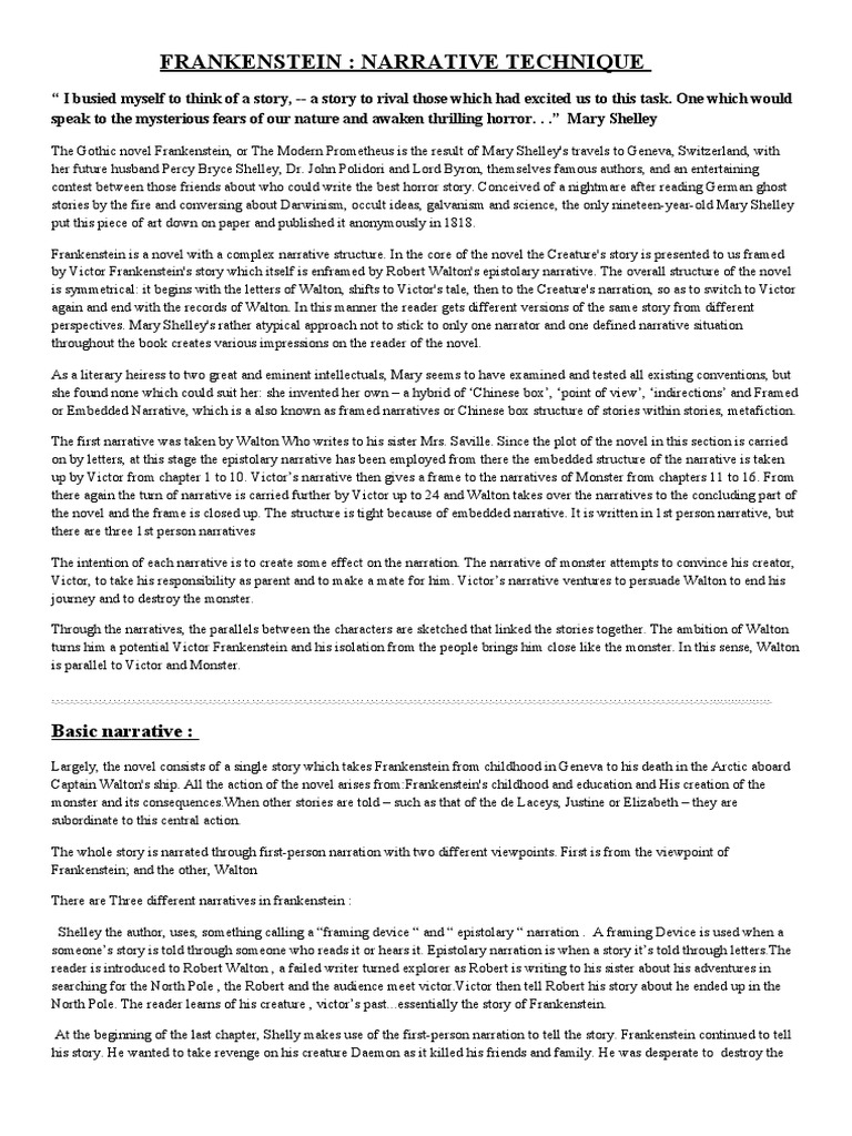 Frankenstein Narrative Technique | PDF | Frankenstein | Narration