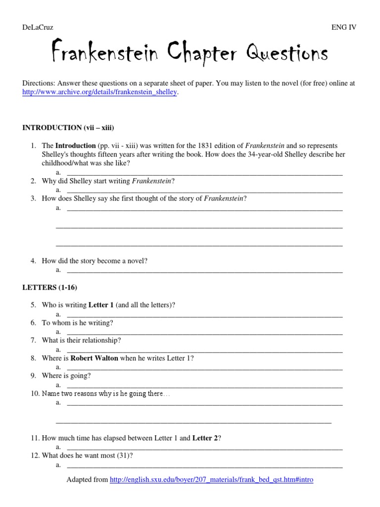 Frankenstein Delacruz Questions | PDF | Frankenstein | Mary Shelley