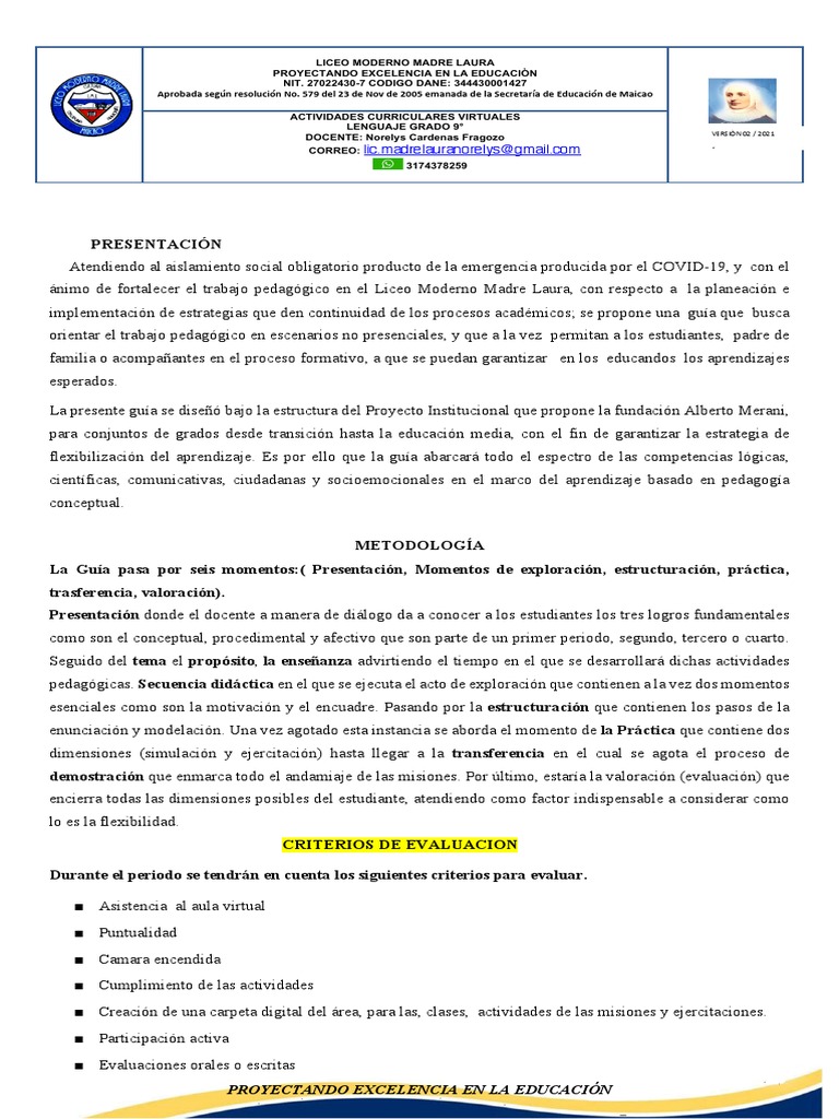 Guia DE NOVENO GRADO Grado | PDF | Comprensión lectora | Plan de estudios Guia DE NOVENO GRADO Grado | PDF | Comprensión lectora | Plan de estudios