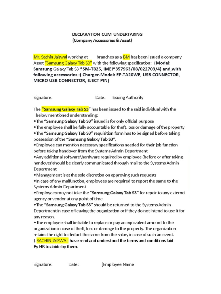 Declaration Cum Undertaking | PDF