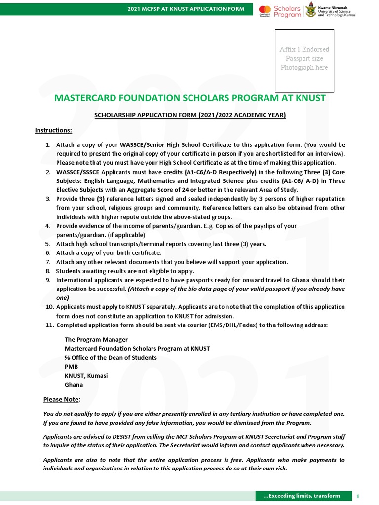MCFSP at Knust Application Form 2021 | PDF | Toilet | Family