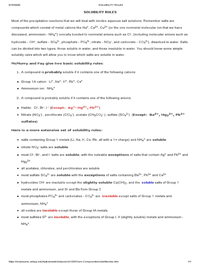 Solubility Rules | PDF | Salt (Chemistry) | Ammonium