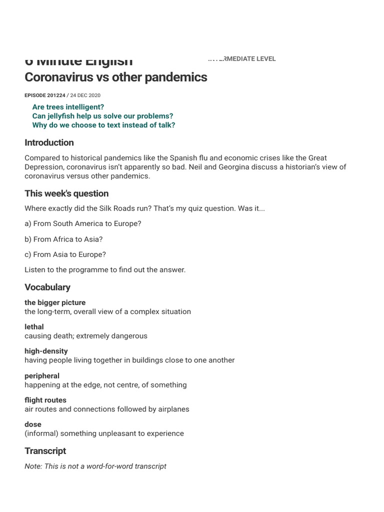 BBC Learning English - 6 Minute English - Coronavirus Vs Other ...