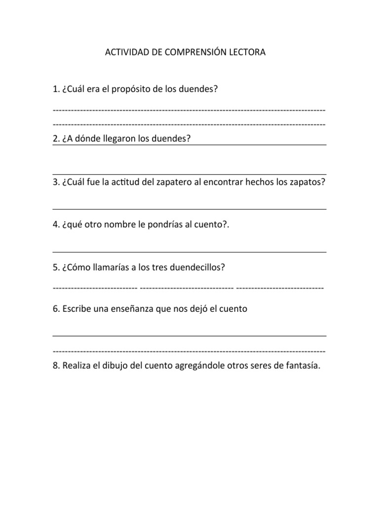 Actividades sobre "El Zapatero y los Duendes" | PDF | Historia