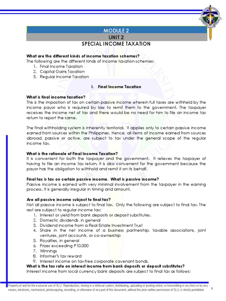 Tax Module 2 Unit 2 | PDF | Capital Gains Tax | Dividend