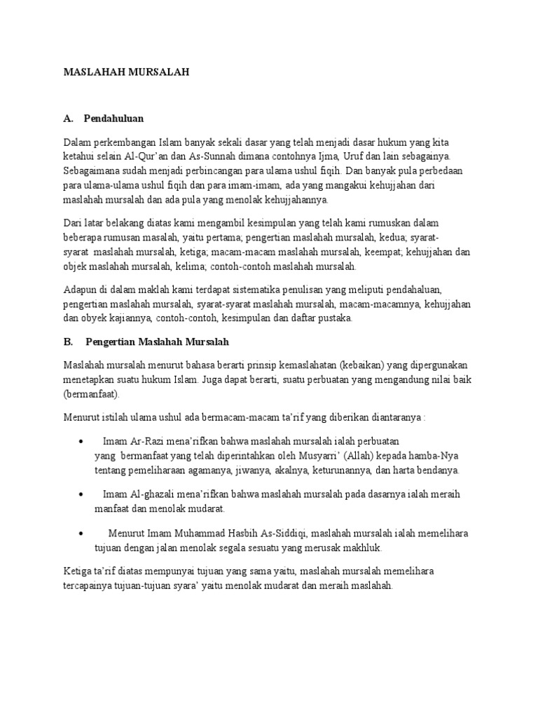 Contoh dan Pengertian Maslahah Mursalah | PDF | Agama & Spiritualitas