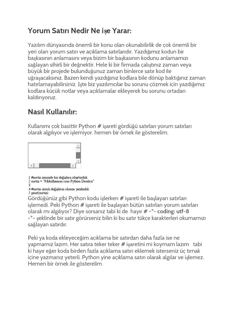 3.DERS Python Yorum Satırı | PDF