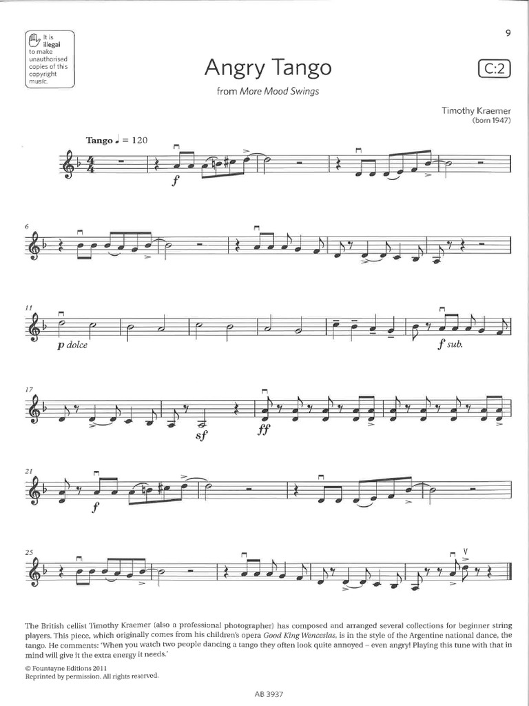 ABRSM, Violin, Grade 2, Angry Tango, Page 9 C2 | PDF