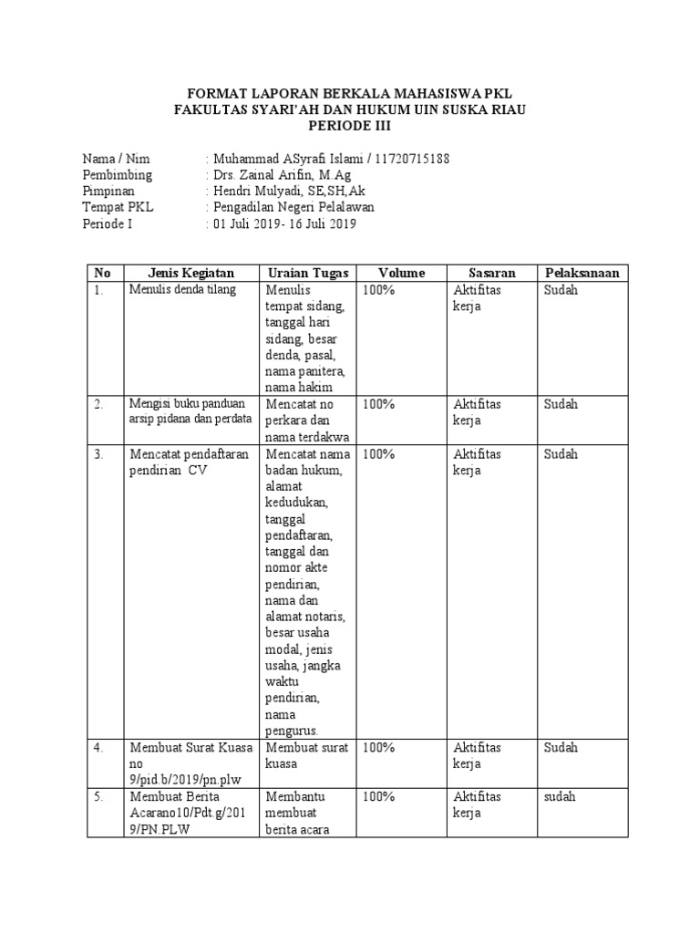 Format Laporan Berkala Mahasiswa PKL 3 | PDF