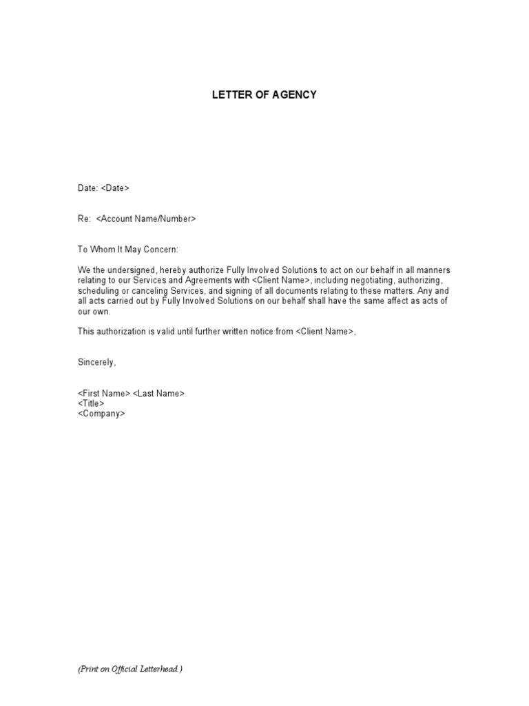 2013 Forms Letter of Agency Blank | PDF