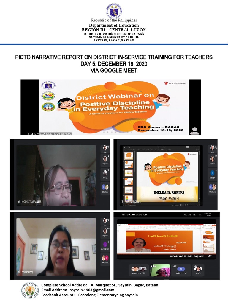 Picto Narrative On District INSET Day 5 | PDF | Teachers | Learning