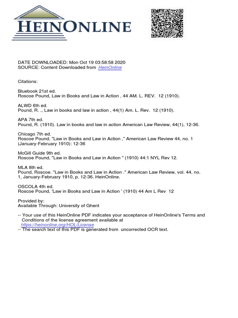 Pound, Law in Books and Law in Action | PDF | Equity (Law) | Common Law