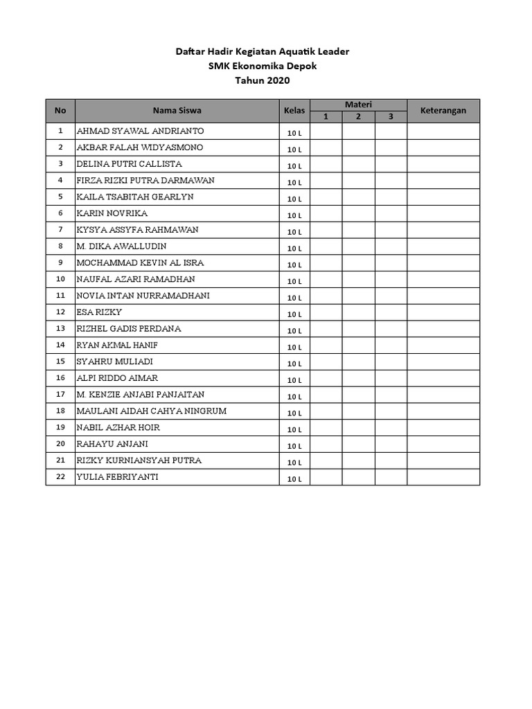 Daftar Nilai PJOK | PDF