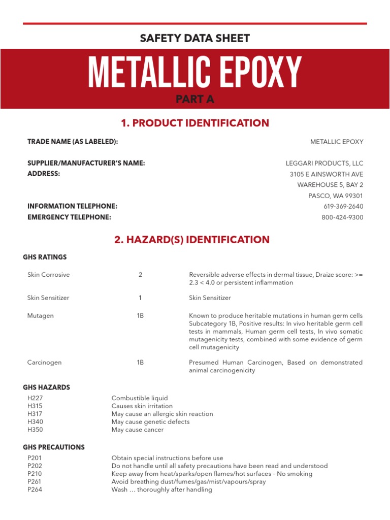 Metallic Epoxy: Safety Data Sheet | PDF | Toxicity | Firefighting