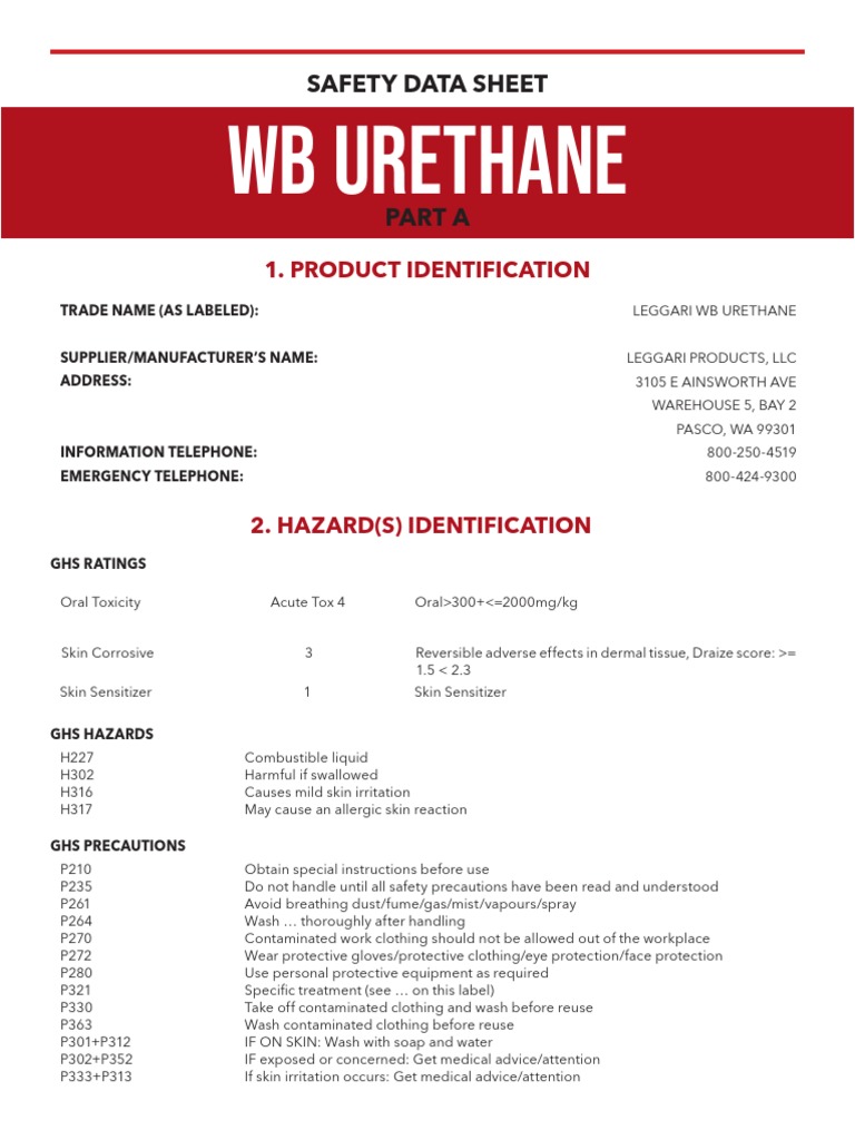 WB Urethane: Safety Data Sheet | PDF | Toxicity | Personal Protective ...