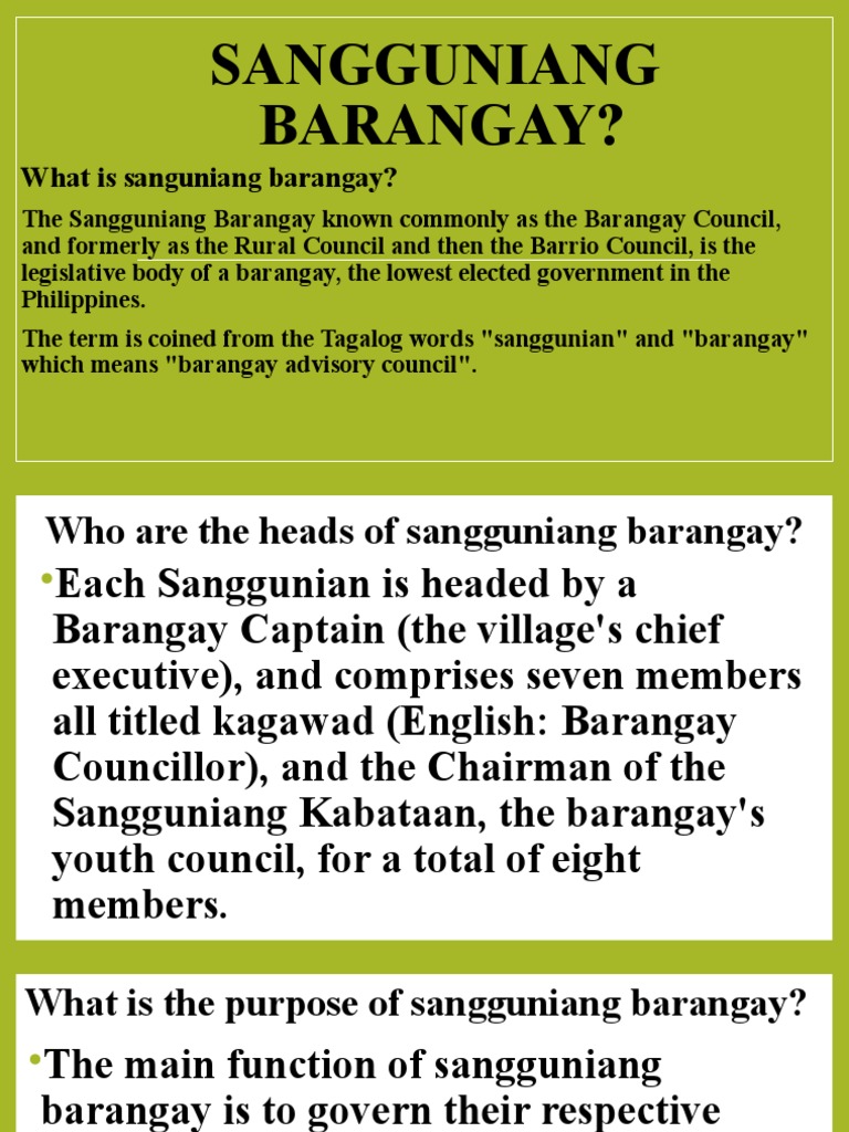 Sangguniang Barangay?: What Is Sanguniang Barangay? | PDF | Public Law ...