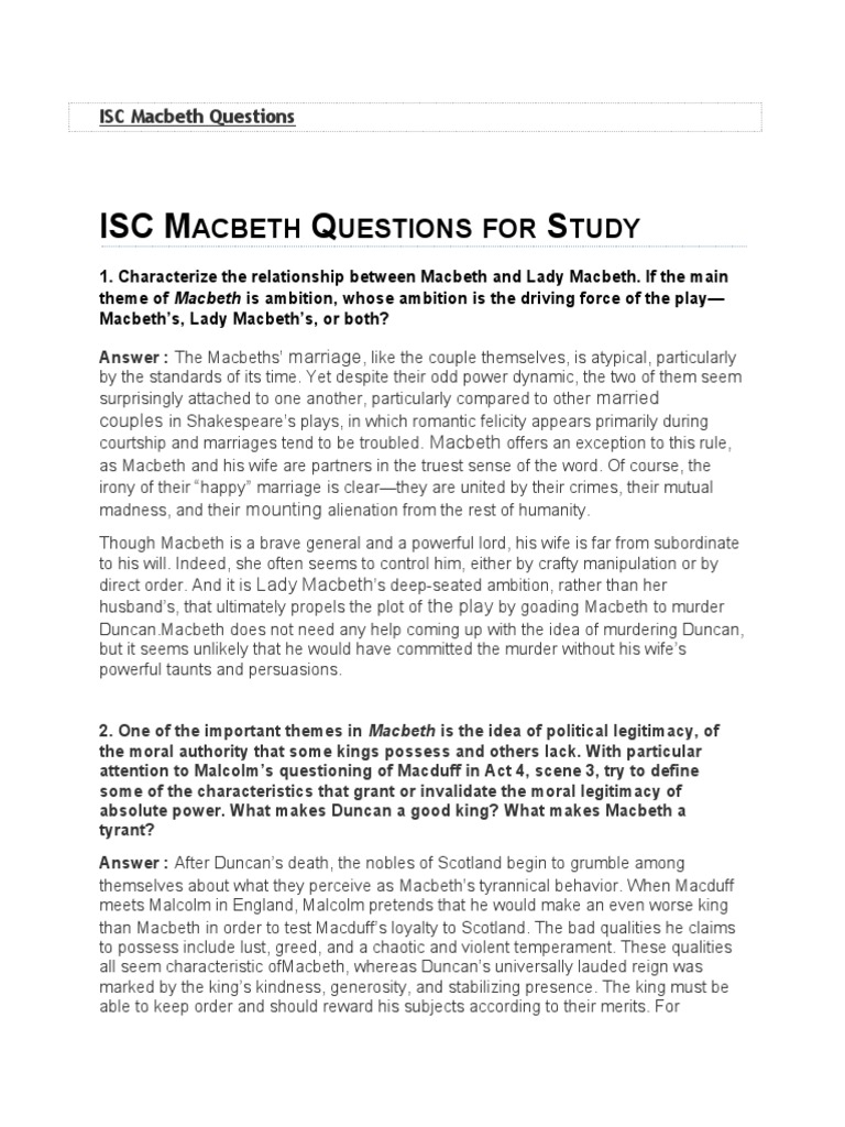 MACBETH ISC Macbeth Questions | PDF | Macbeth