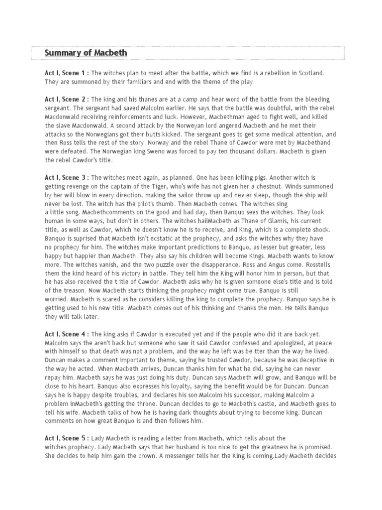 MACBETH Summary of Macbeth | PDF | Macbeth | Shakespearean Tragedies