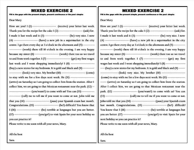PDF Mixed Exercise 2 Fill in The Gaps With The Present Simple Present Continuous or The Past ...