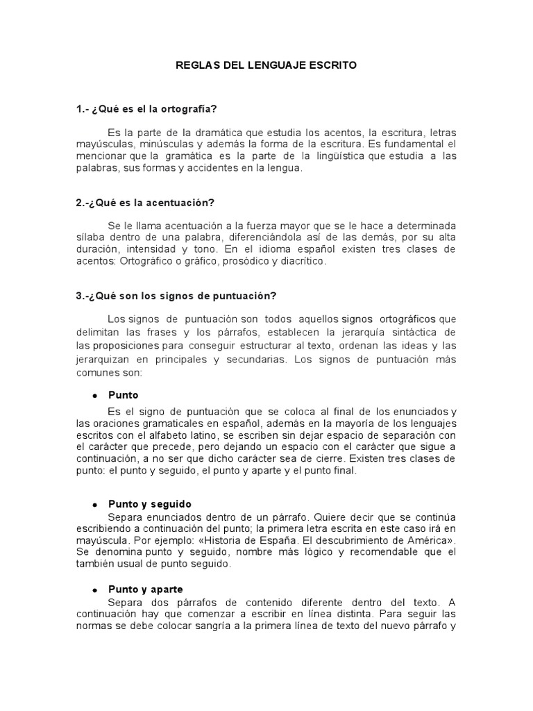 Reglas del Lenguaje Escrito en Español | PDF | Puntuación | Coma