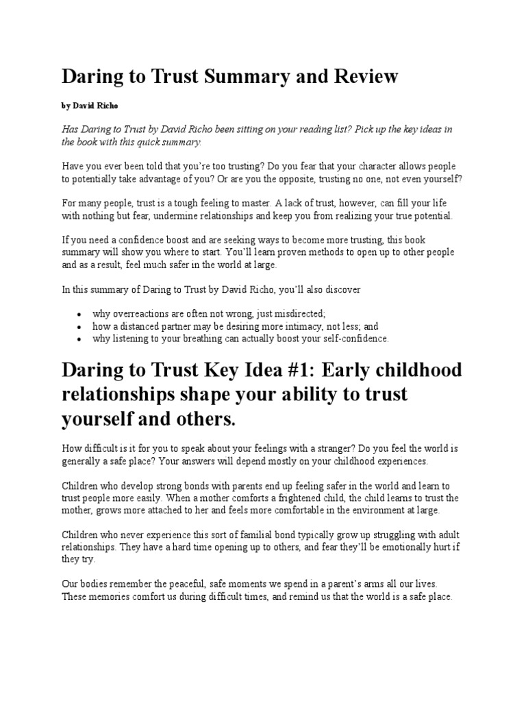 Daring To Trust Summary and Review | Download Free PDF | Feeling ...