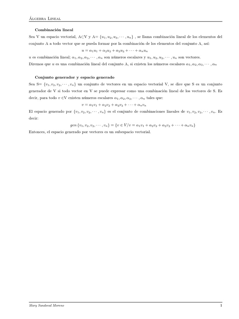 11 Combinaciones Lineales Subespacio Generador y Generado | PDF