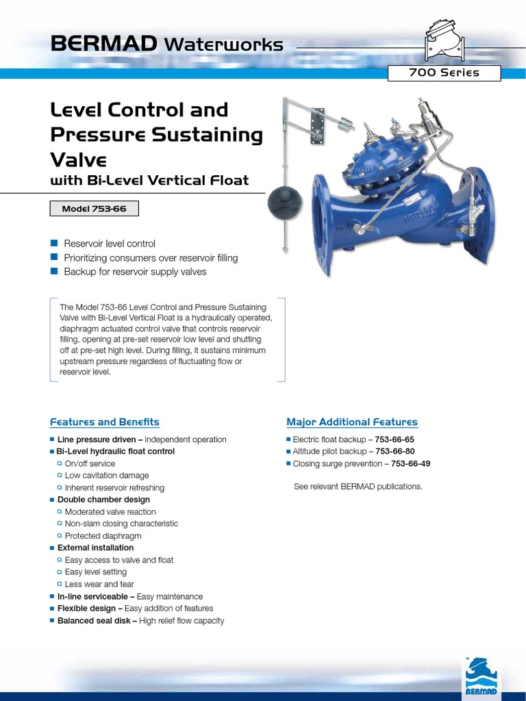 Bermad: Level Control and Pressure Sustaining Valve | PDF | Valve ...