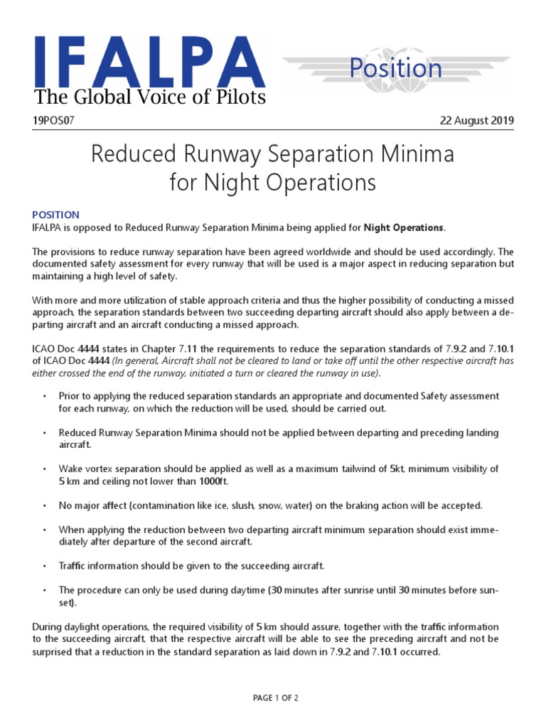 Position: Reduced Runway Separation Minima For Night Operations | PDF ...