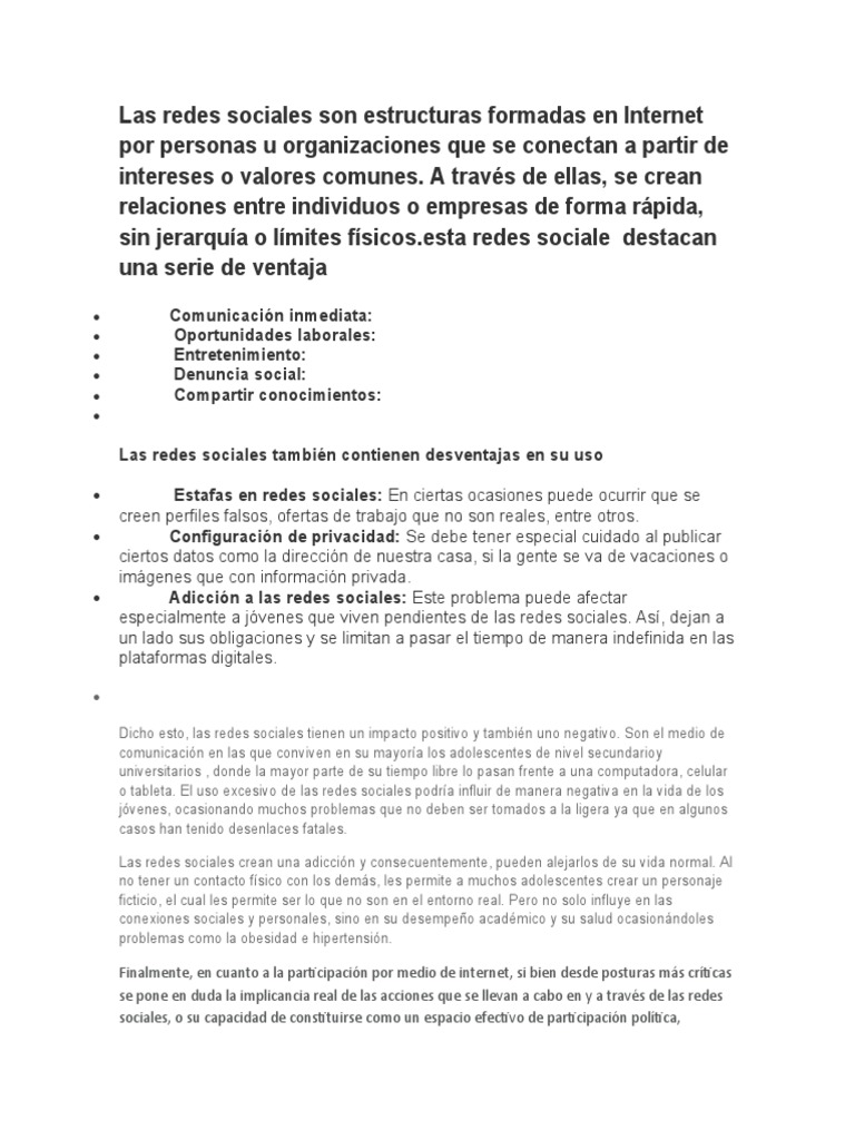 Ensayo Redes Sociales | PDF | Servicio de redes sociales | Internet