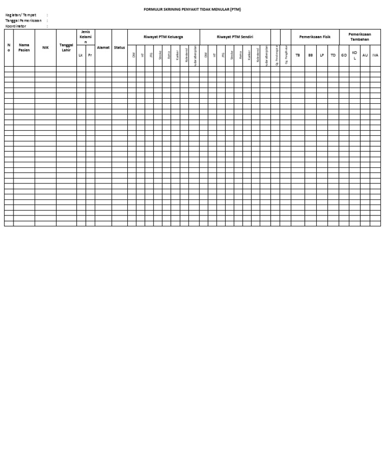 Formulir Skrining Penyakit Tidak Menular | PDF