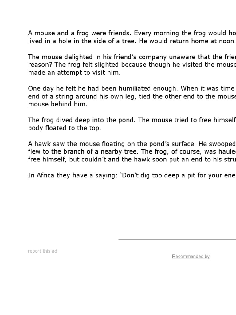 The Frog and the Mouse: A Fable of Friendship | PDF | Mystery, Thriller ...