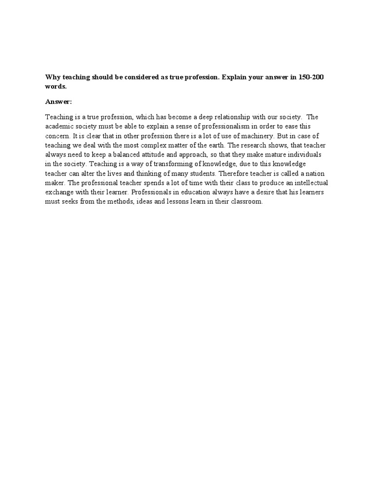 Why Teaching Should Be Considered As True Profession | PDF