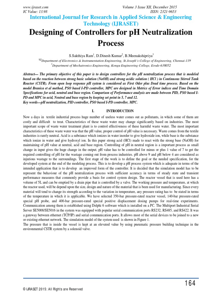 Designing of Controllers For PH Neutralization | PDF | Control Theory | Chemistry