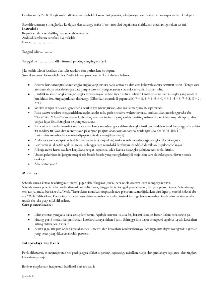 Lembaran Tes Pauli | PDF