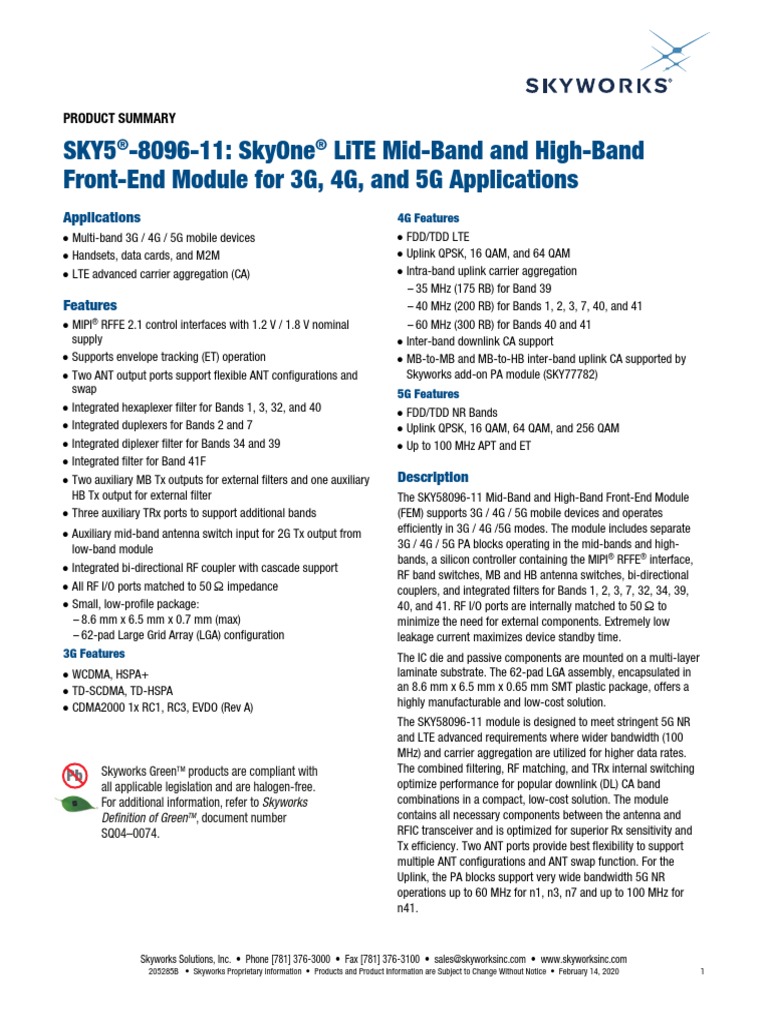 Sky5 - 8096-11: Skyone Lite Mid-Band and High-Band Front-End Module For ...