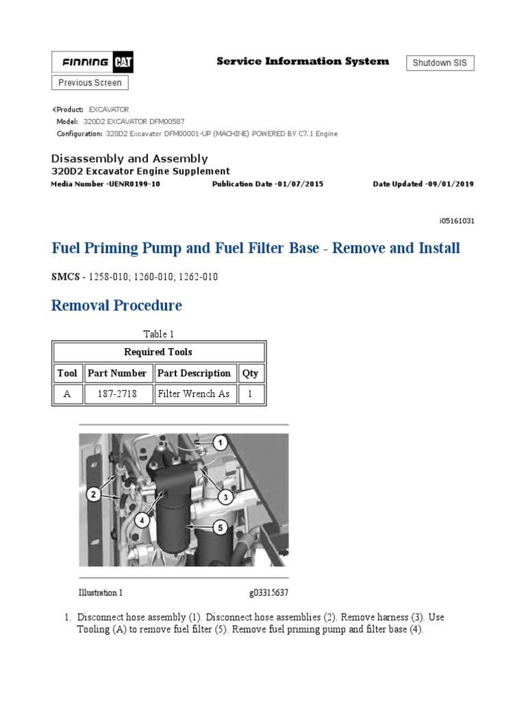 Fuel Priming Pump and Fuel Filter Base - Remove and Installa | PDF