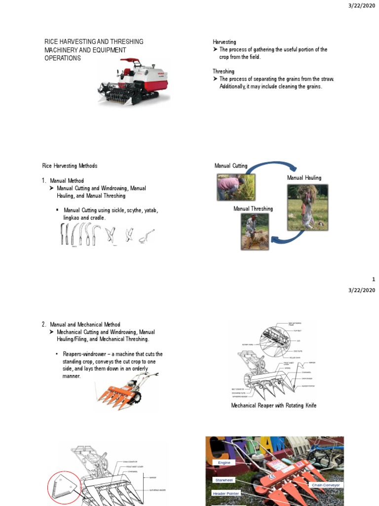 Rice Harvesting and Threshing Equipment | PDF | Agricultural Machinery ...
