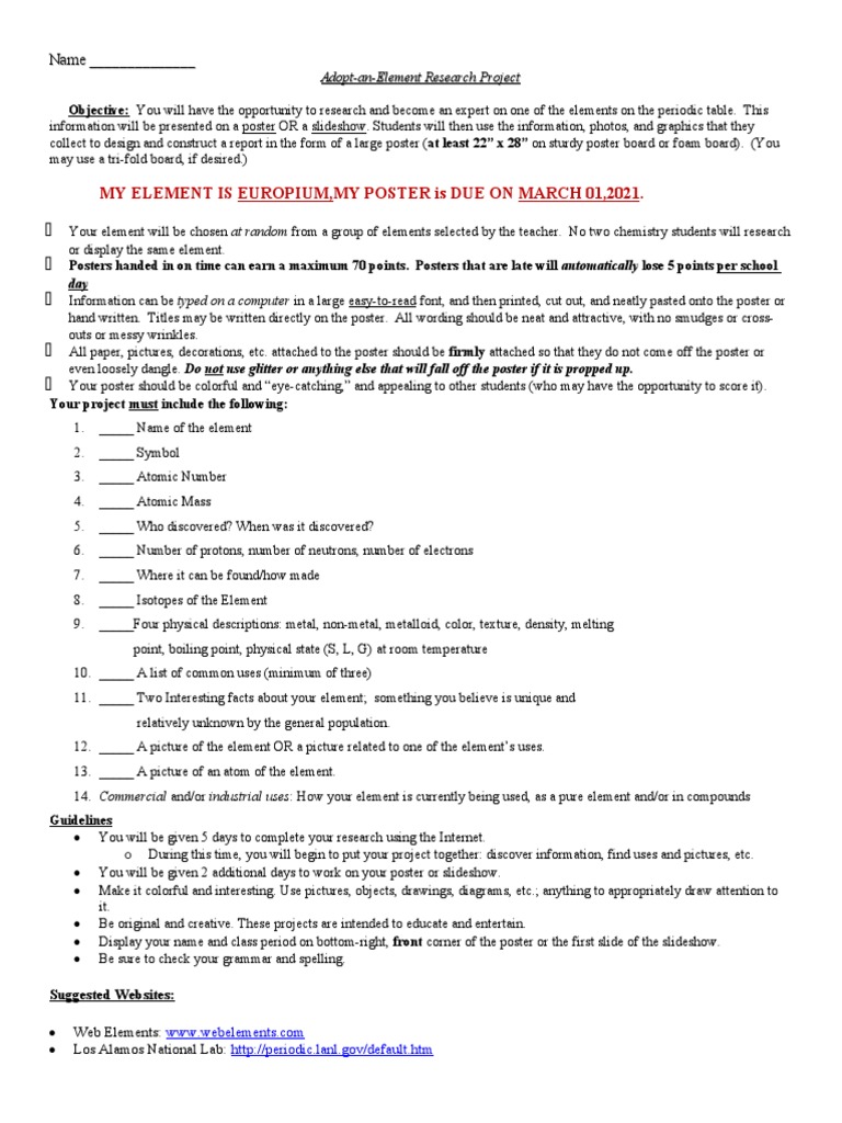 Europium Element Project Guide | PDF | Chemical Elements | Poster