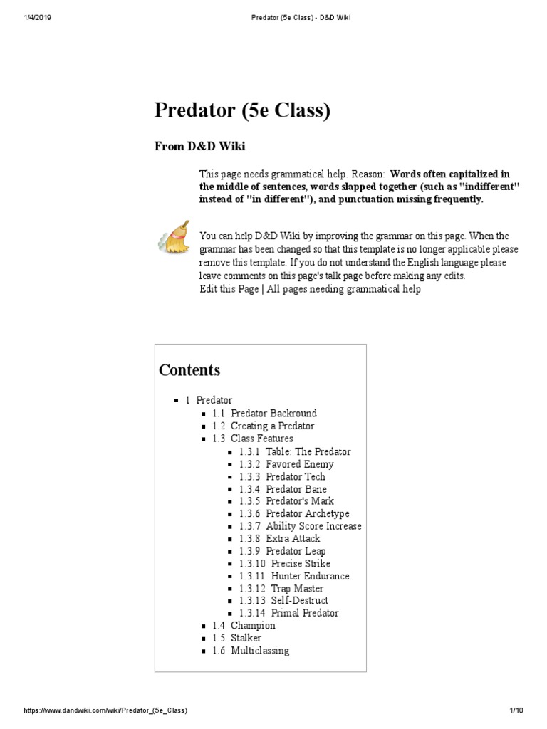 Predator (5e Class) Homebrew | PDF | Leisure