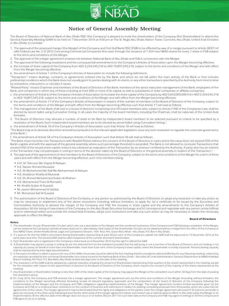 Notice of General Assembly Meeting: Notes | PDF | Board Of Directors ...