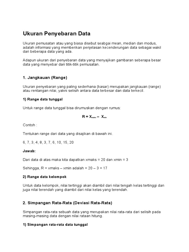 Ukuran Penyebaran Data dalam Statistika | PDF | Metode & Bahan Ajar ...