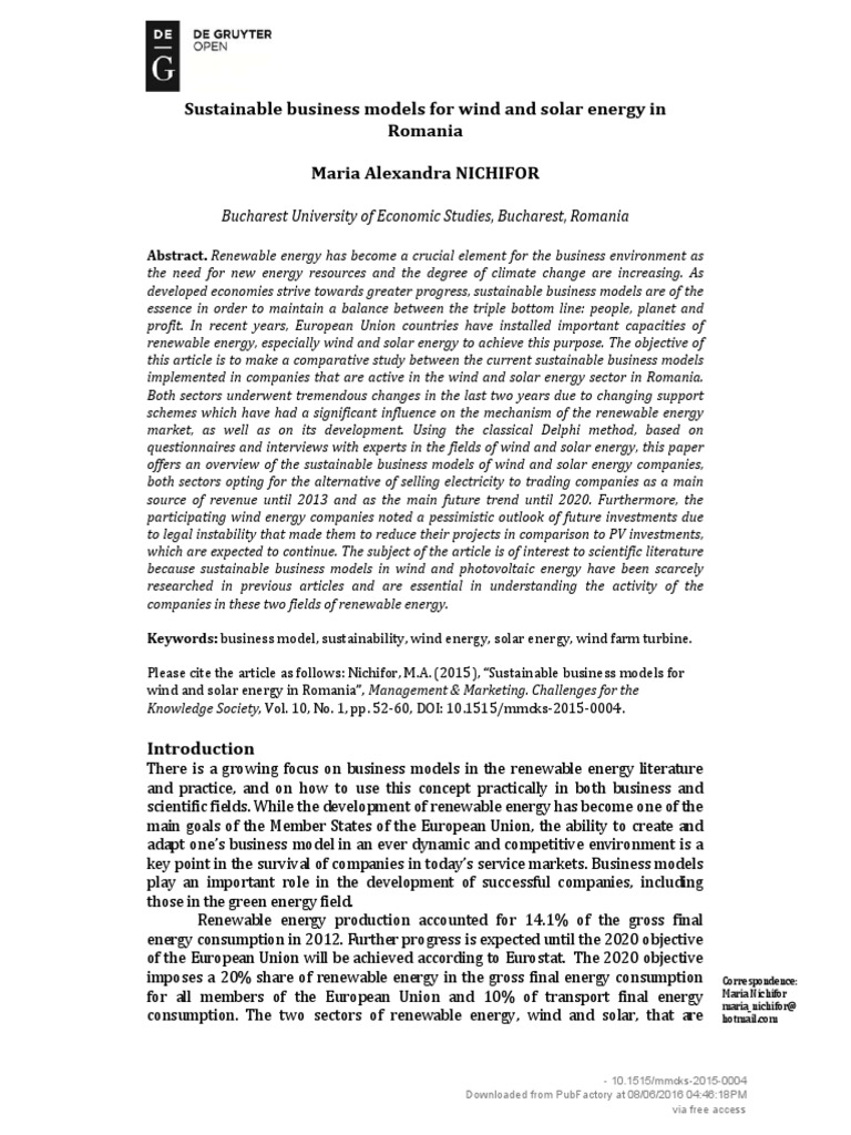 Sustainable Business Models For Wind and Solar Ene | Download Free PDF ...