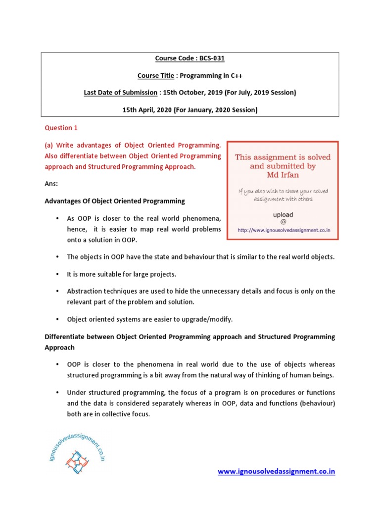 Bcs 031 Pdf Inheritance Object Oriented Programming Class Computer Programming