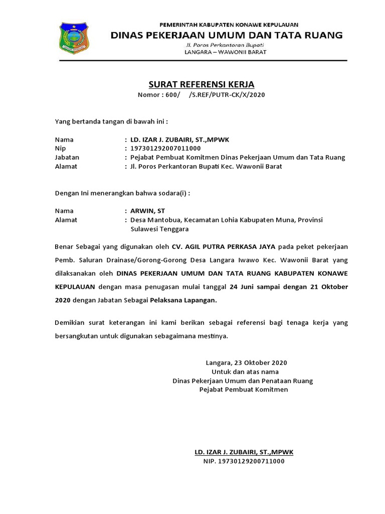 Contoh Surat Referensi Kerja | PDF