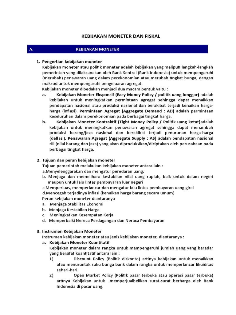 Lembar Kerja Peserta Didik Kebijakan Moneter Dan Fiskal (Mairy Cahya ...