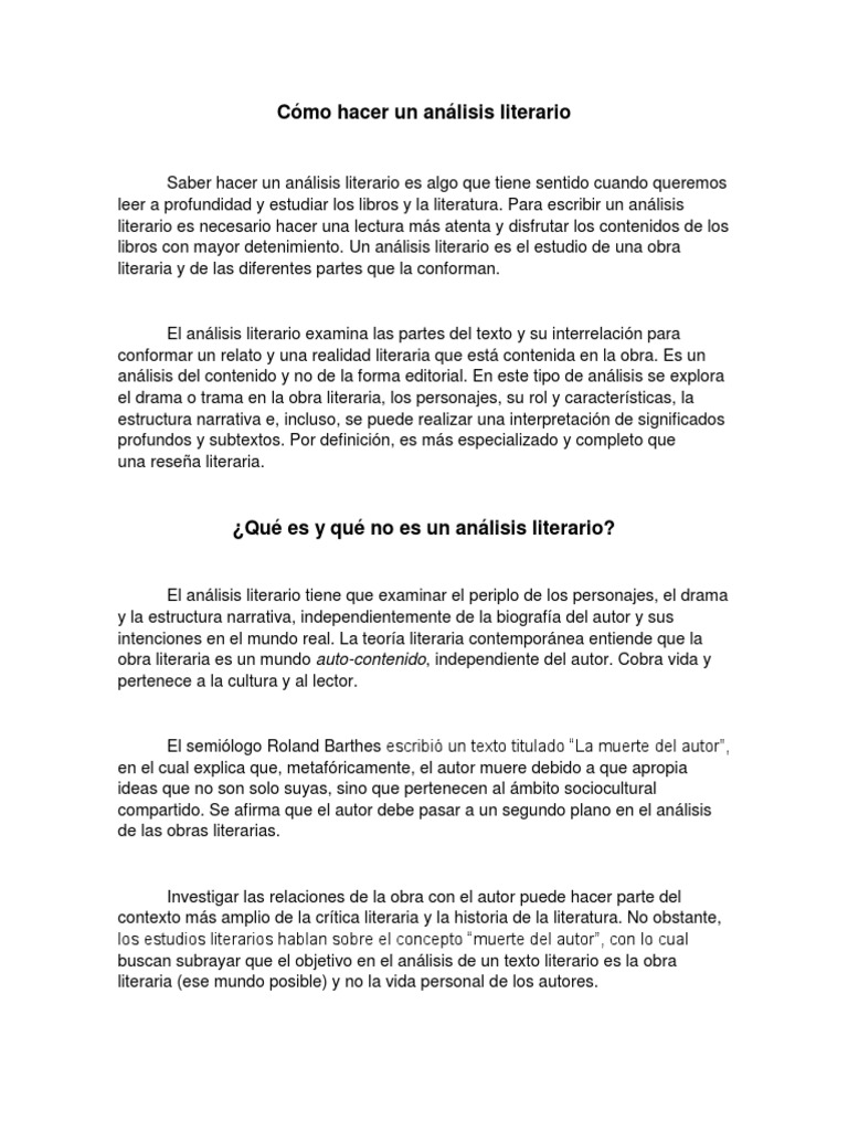 Cómo Hacer Un Análisis Literario | PDF | Autor | Crítica literaria