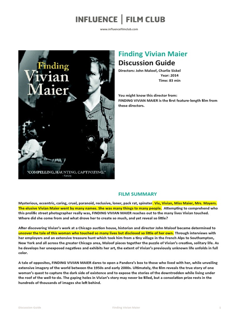 Finding Vivian Maier: Discussion Guide | PDF | Imaging