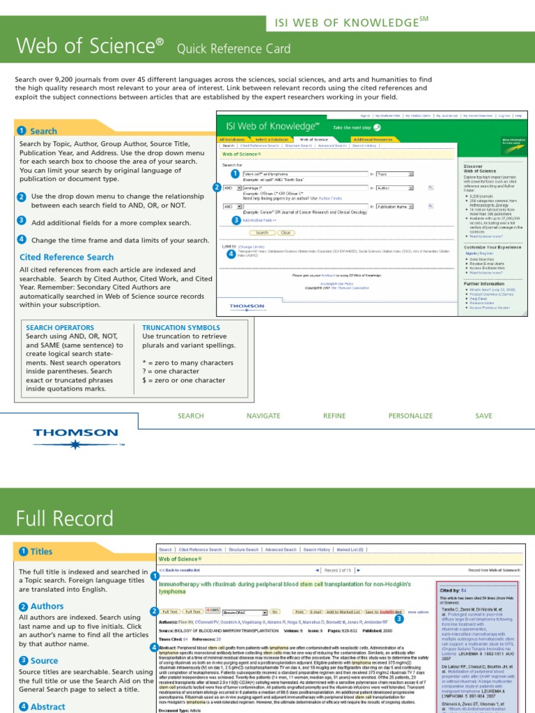 Webofscience Quick Reference | PDF | Citation | Search Engine Optimization