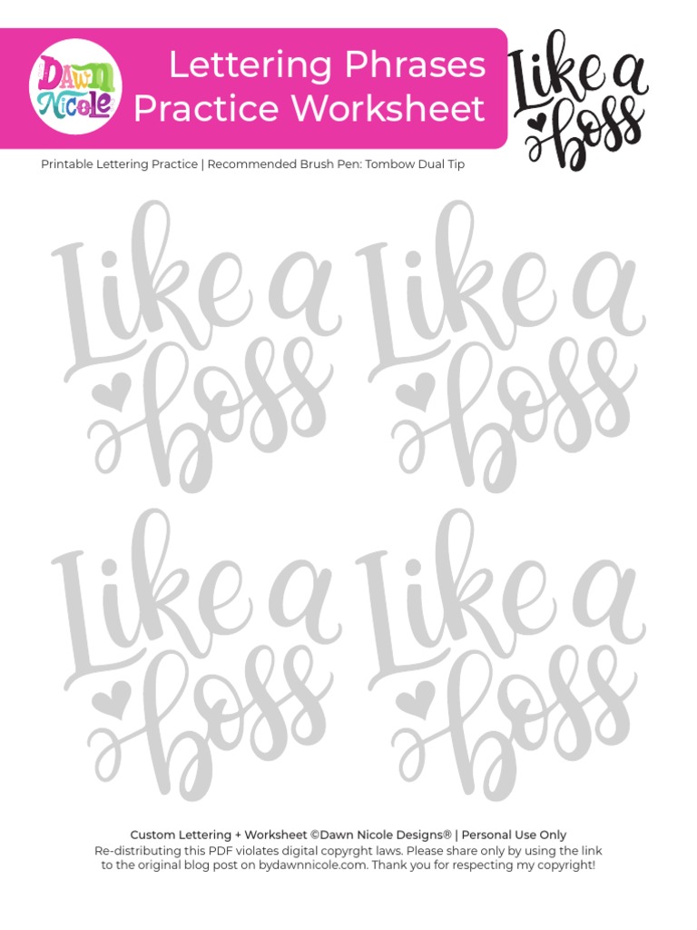 Lettering Worksheets Like A Boss LARGE | PDF